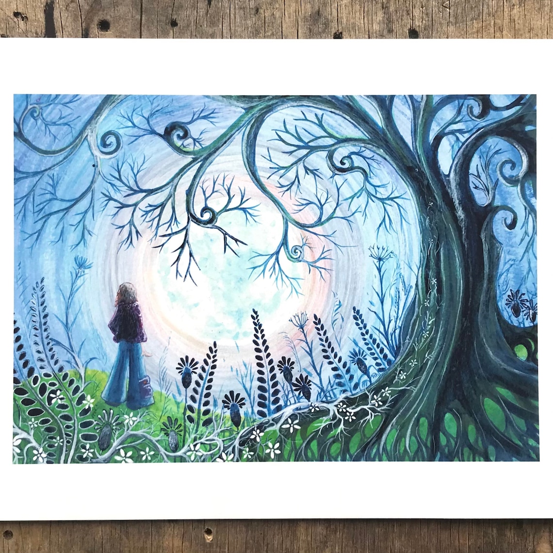 Wonder Moon Limited Edition Print Whimsical Art Girl Tree Moon Vines ...