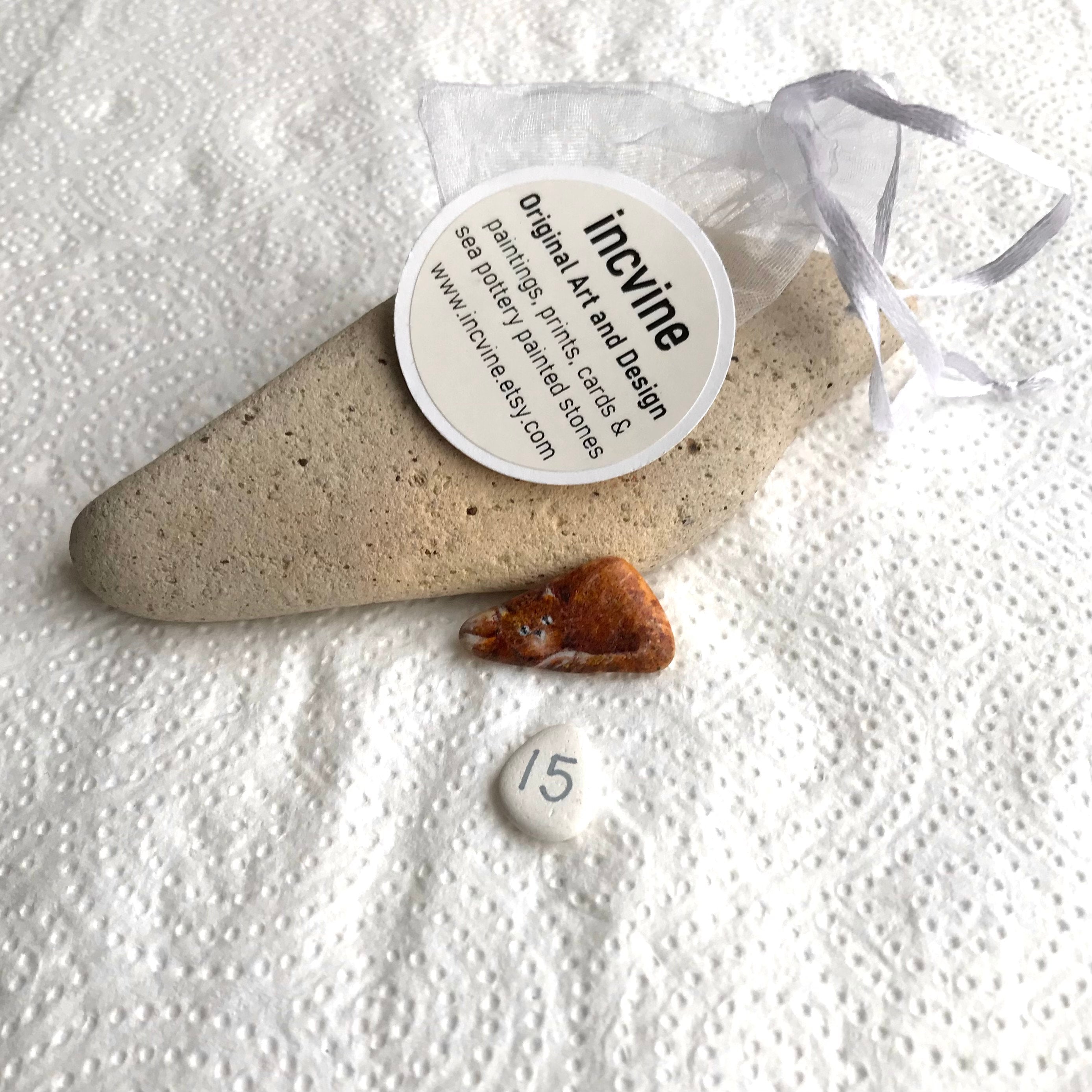 Hand Painted Sea Pottery Cat Painted Stone Small Pocket Stone Cabochon ...