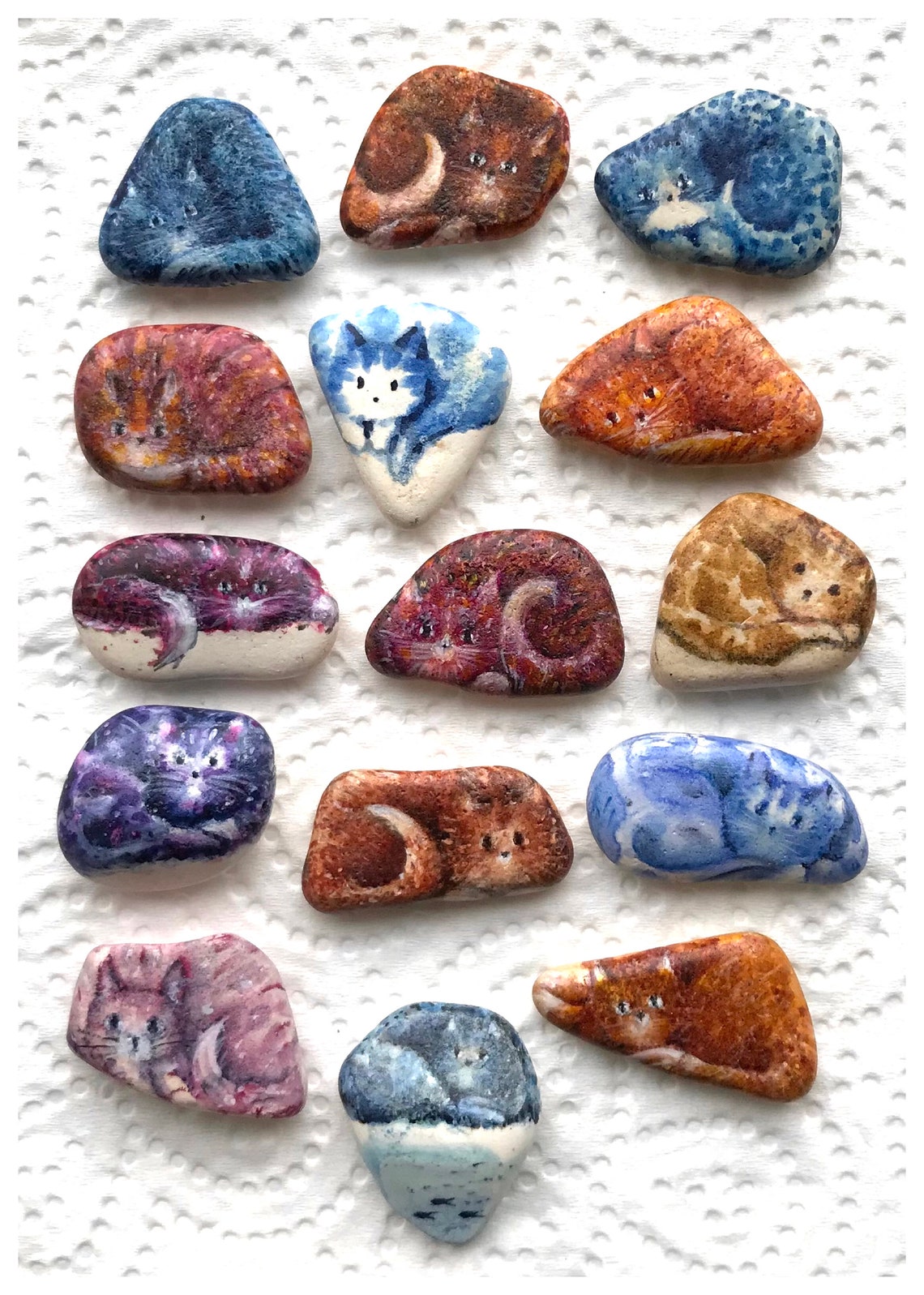 Hand Painted Sea Pottery Cat Painted Stone Small Pocket Stone Cabochon ...