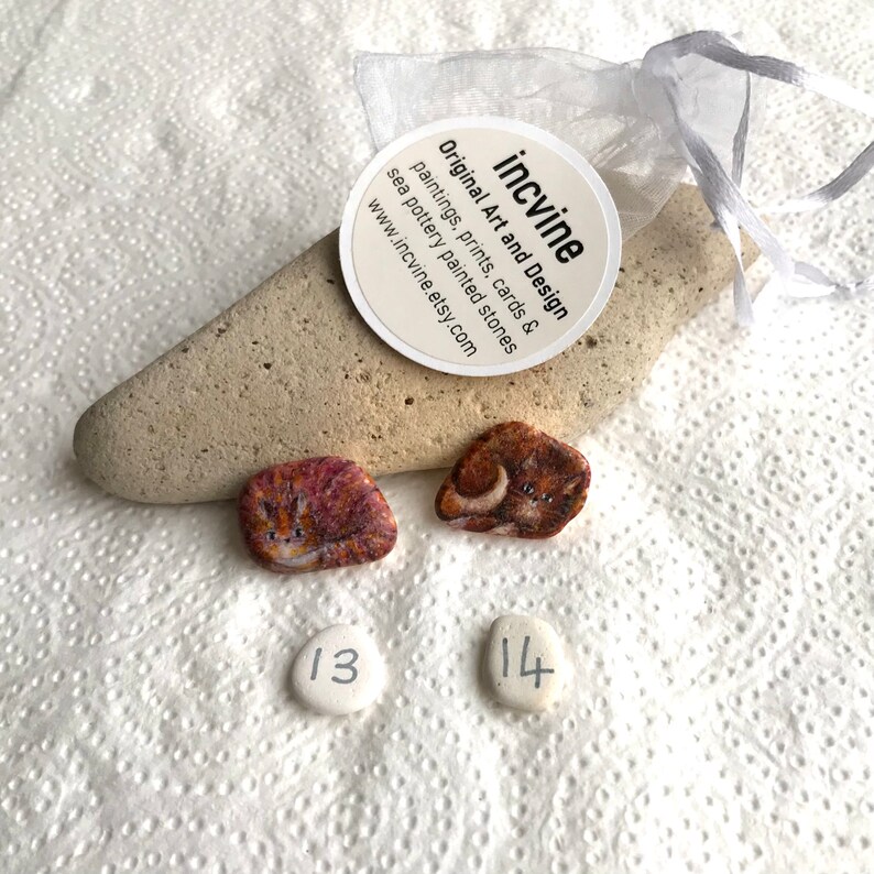 Hand Painted Sea Pottery Cat Painted Stone Small Pocket Stone Cabochon ...