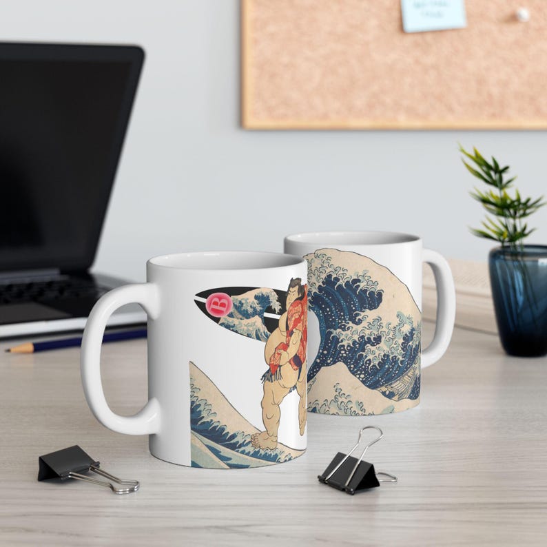 Sumo Wrestler Surfer Ukiyoe Design Coffee Cup, Tea Mug, Gift for Art ...