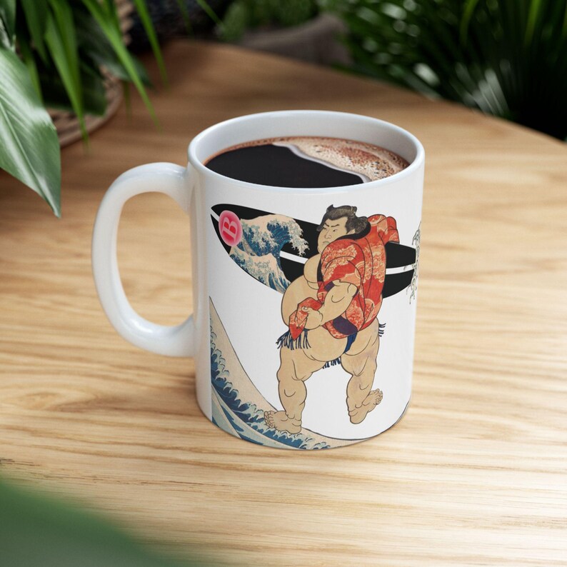 Sumo Wrestler Surfer Ukiyoe Design Coffee Cup, Tea Mug, Gift for Art ...