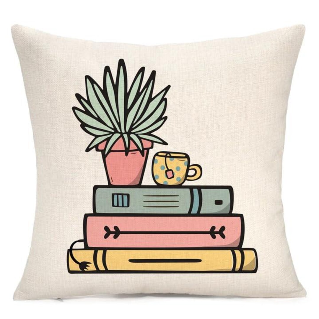 Books and Tea Throw Pillow: Floral Book Lover Home Decor - Etsy