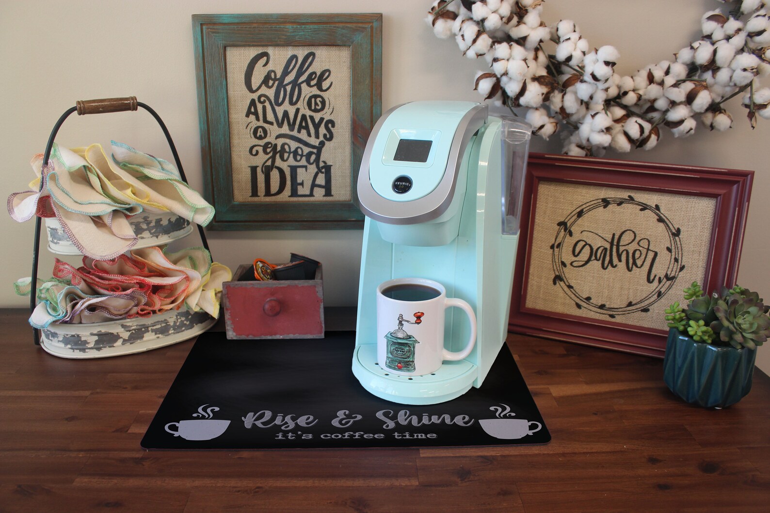 Rise and Shine Coffee Maker Mat: Chalkboard Style, Washable Placemat - Etsy