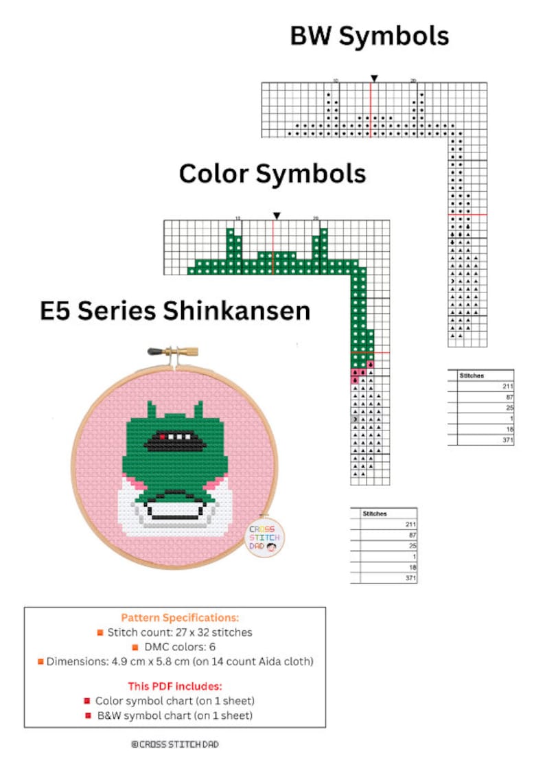 E5 Series Shinkansen Train Cross Stitch Pattern PDF - Etsy