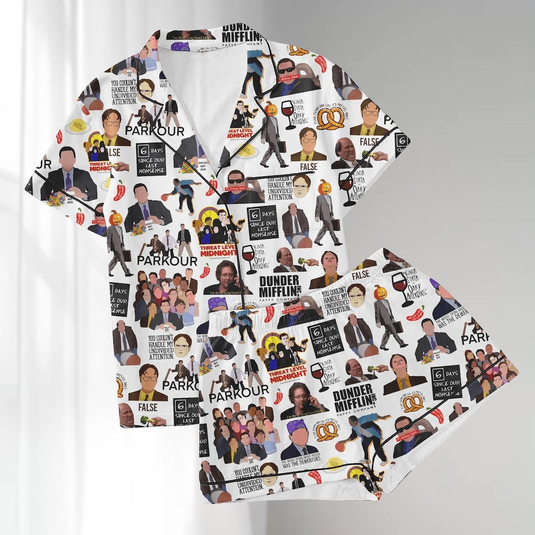 The Office Fan Pajama Satin Set, Best Boss Tv Show Sleepwear, Pop ...