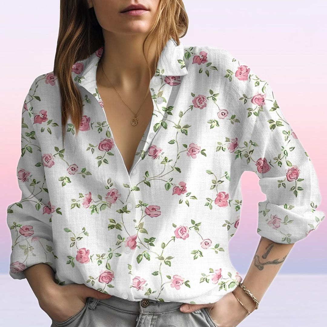 Roses Blouse, Womens Floral Blouse Shirt, Vintage Flowers Women Shirt ...