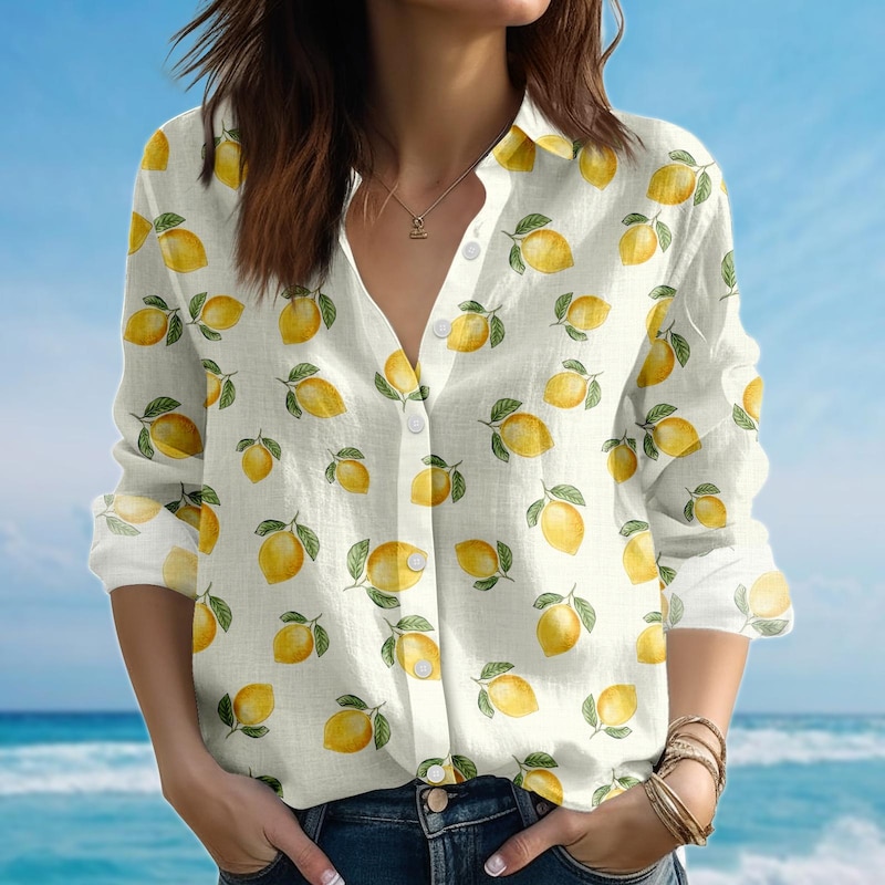 Lemon Button Shirt Linen - Etsy