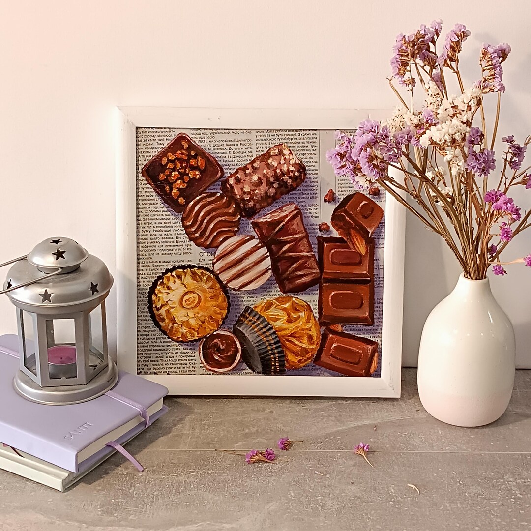 Chocolate Painting on Newspaper Candy Oil Painting Sweets Painting ...