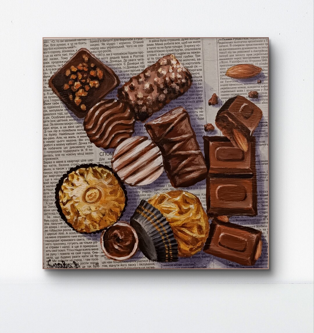 Chocolate Painting on Newspaper Candy Acrylic Painting Sweets Painting ...