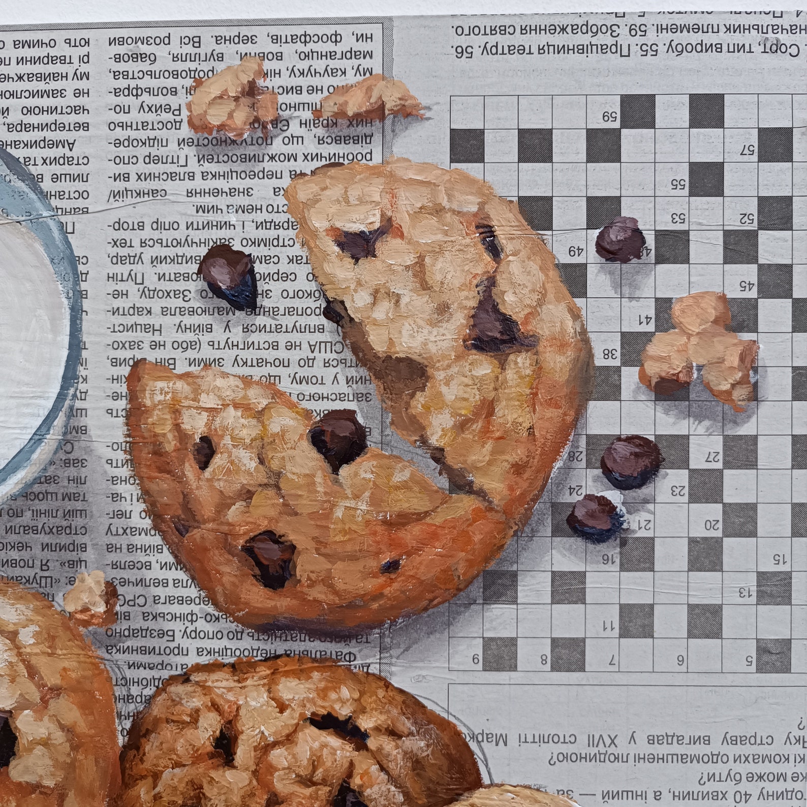 Choco Chip Cookies Acrylic Painting on Newspaper - Bakery Wall Decor ...