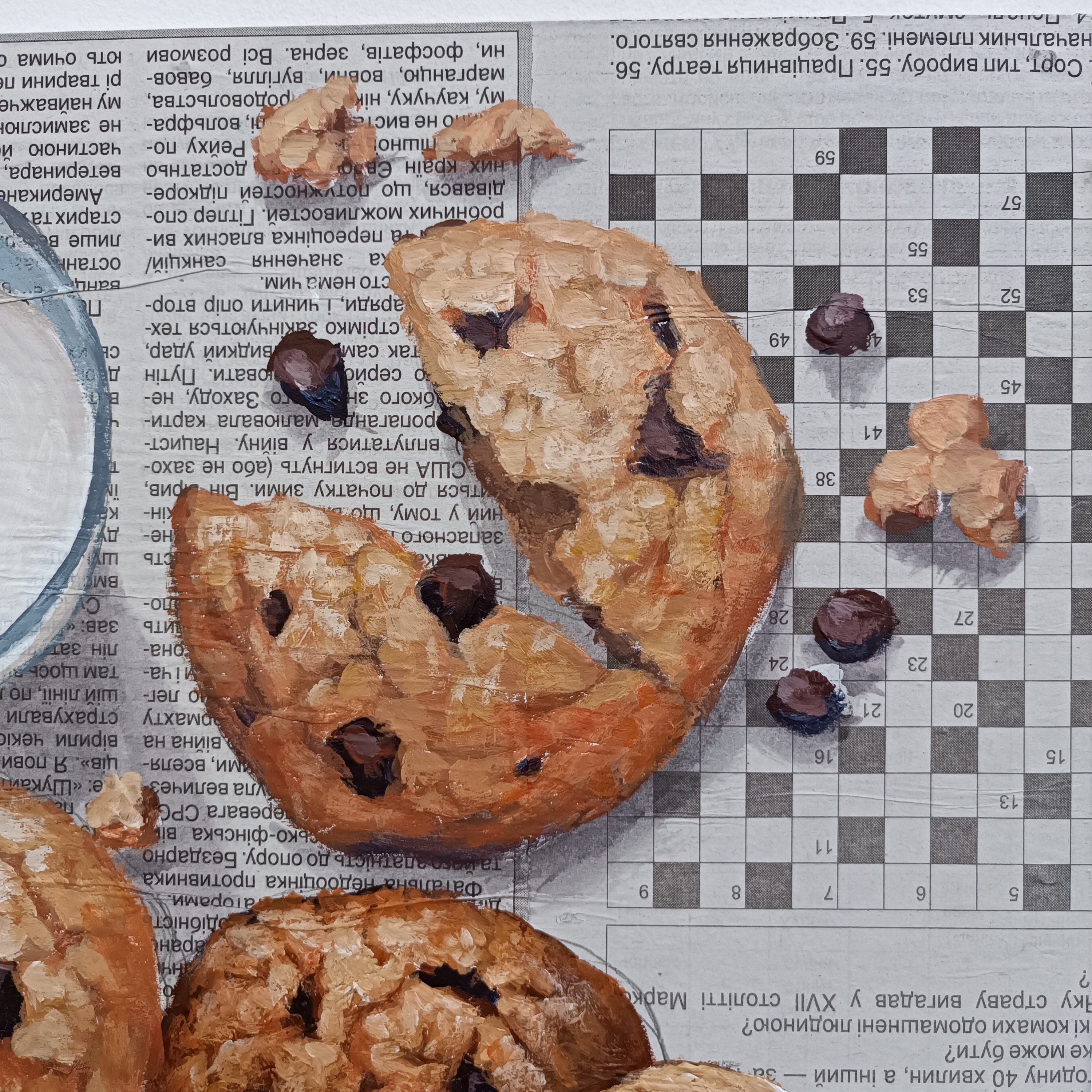 Choco Chip Cookies Acrylic Painting on Newspaper - Bakery Wall Decor ...