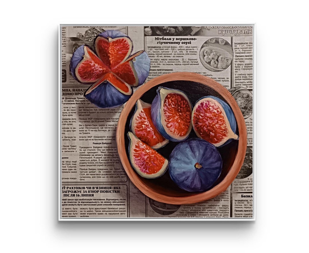 Figs Original Painting on Newspaper Fruit Painting Wall Decor Modern ...