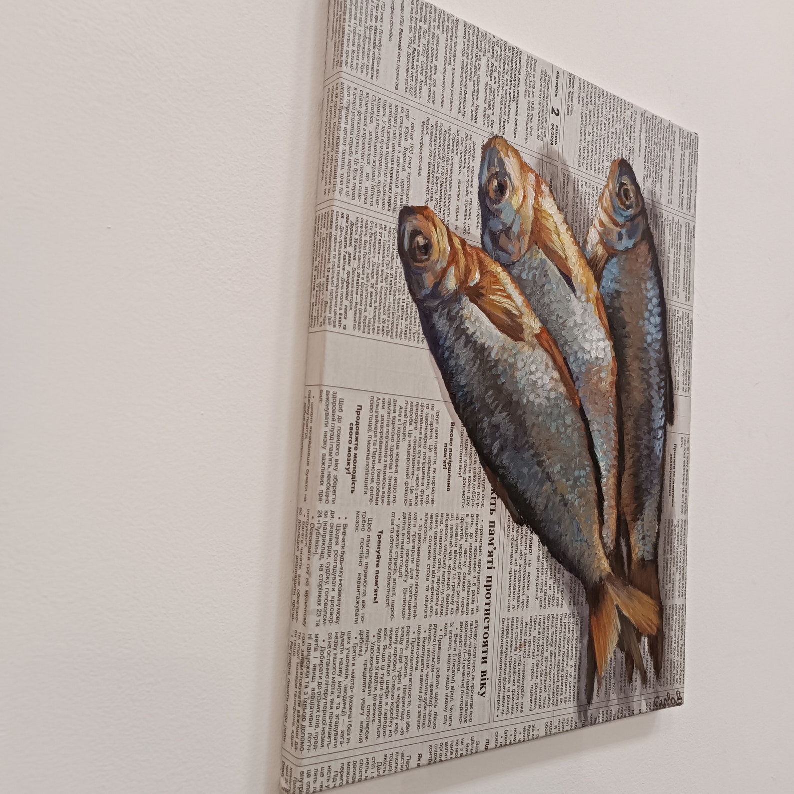 Fish Painting on Newspaper, Acrylic Painting, Food Painting, Newspaper ...