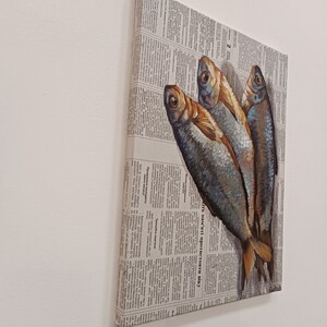 Fish Painting on Newspaper, Acrylic Painting, Food Painting, Newspaper ...