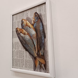 Fish Painting on Newspaper, Acrylic Painting, Food Painting, Newspaper ...