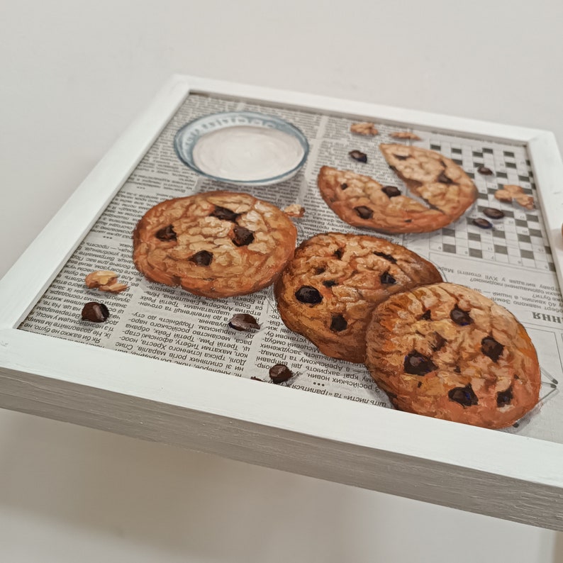 Choco Chip Cookies Acrylic Painting on Newspaper - Bakery Wall Decor ...