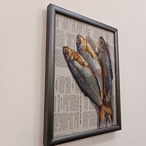 Fish Painting on Newspaper, Acrylic Painting, Food Painting, Newspaper ...