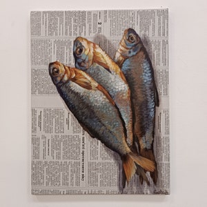 Fish Painting on Newspaper, Acrylic Painting, Food Painting, Newspaper ...