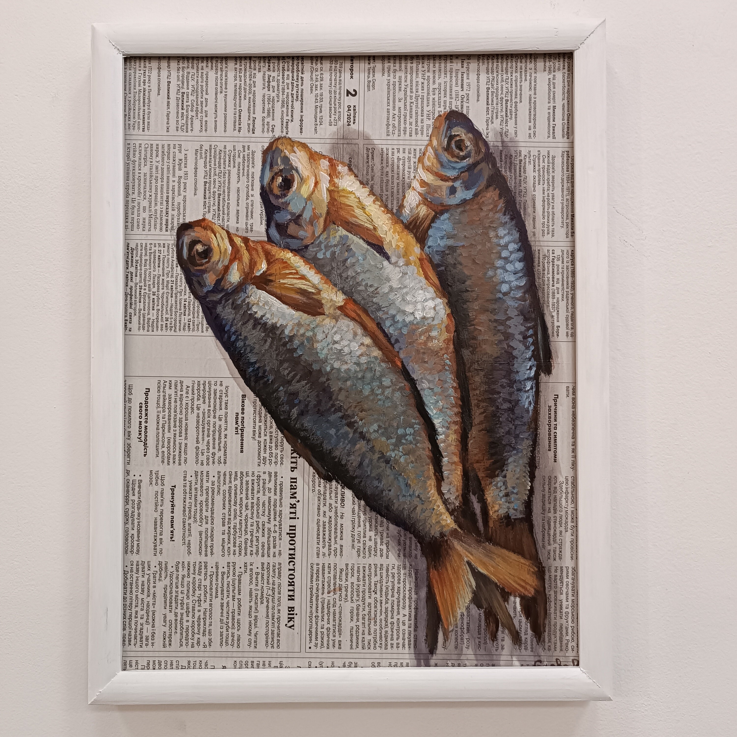 Fish Painting on Newspaper, Acrylic Painting, Food Painting, Newspaper ...