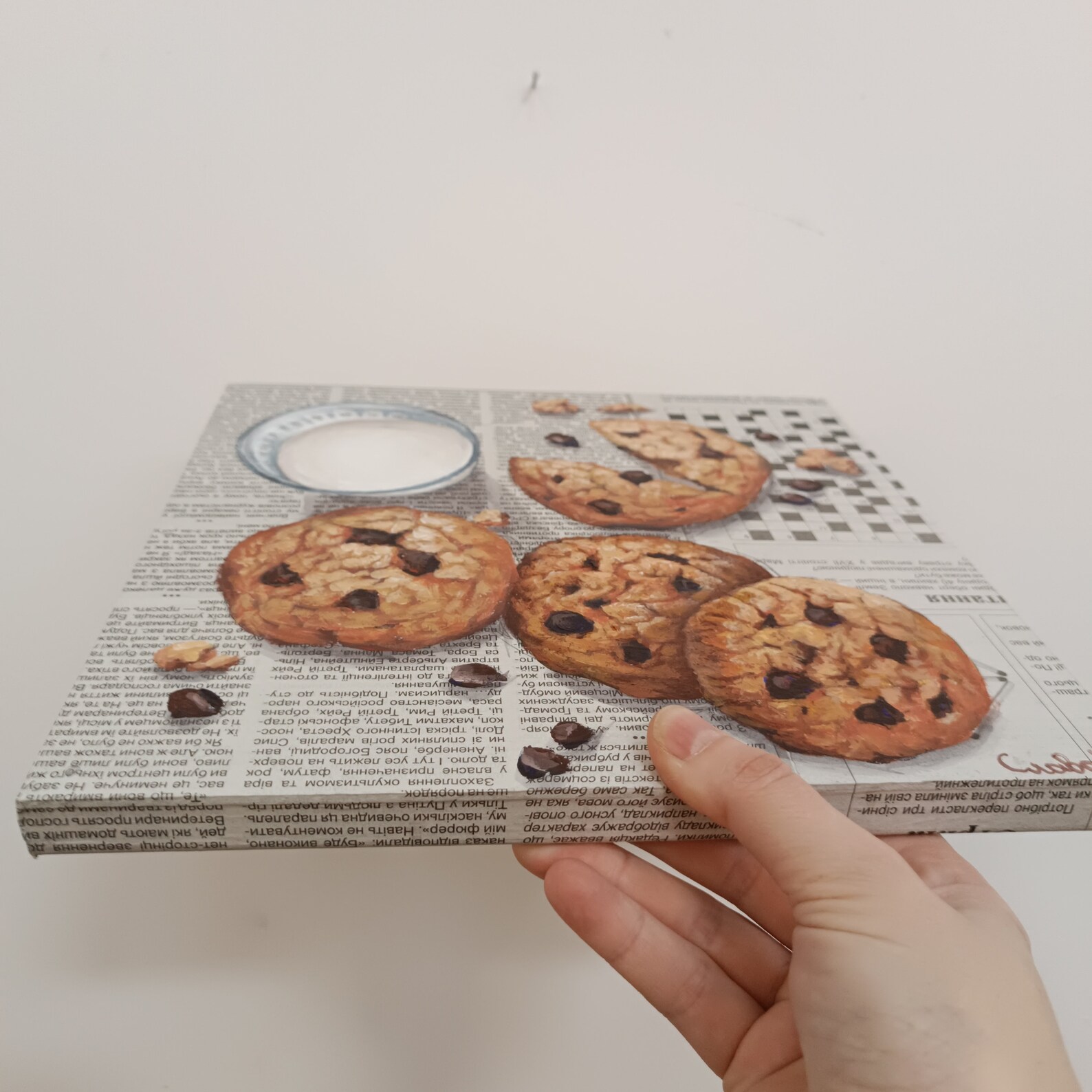 Choco Chip Cookies Acrylic Painting on Newspaper - Bakery Wall Decor ...