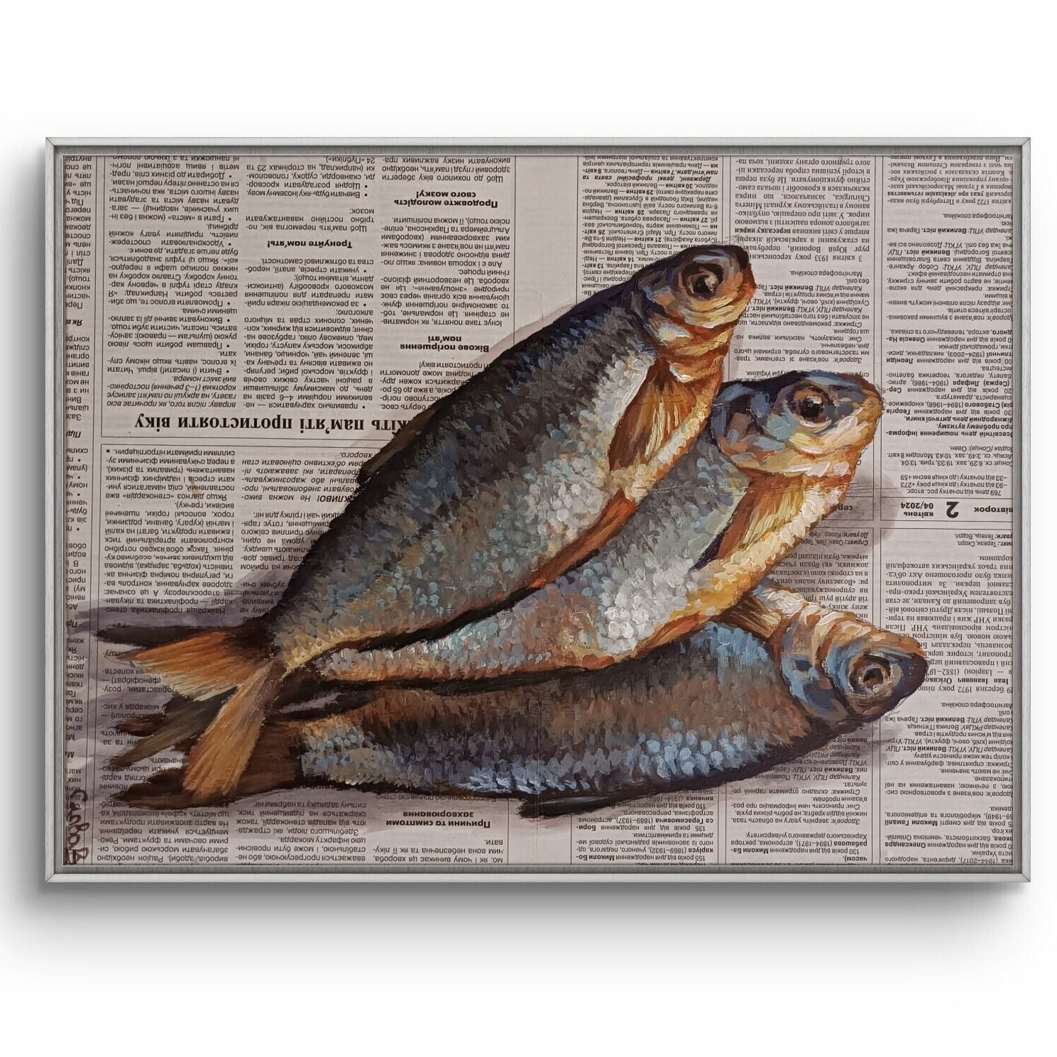 Fish Painting on Newspaper, Acrylic Painting, Food Painting, Newspaper ...