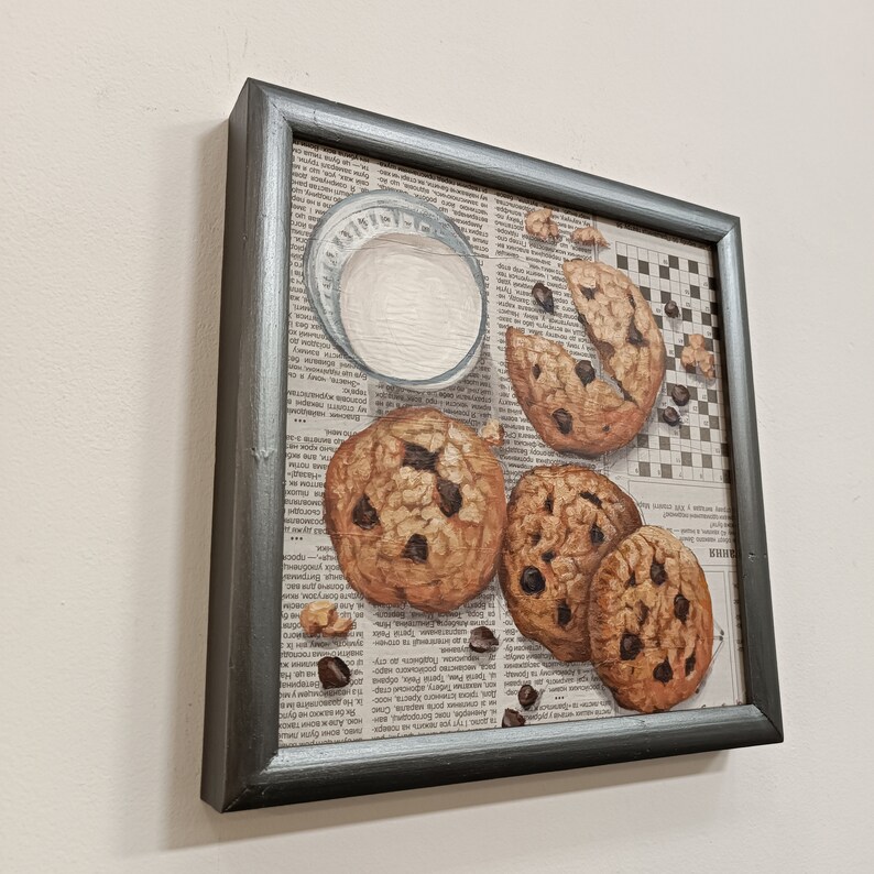 Choco Chip Cookies Acrylic Painting on Newspaper - Bakery Wall Decor ...