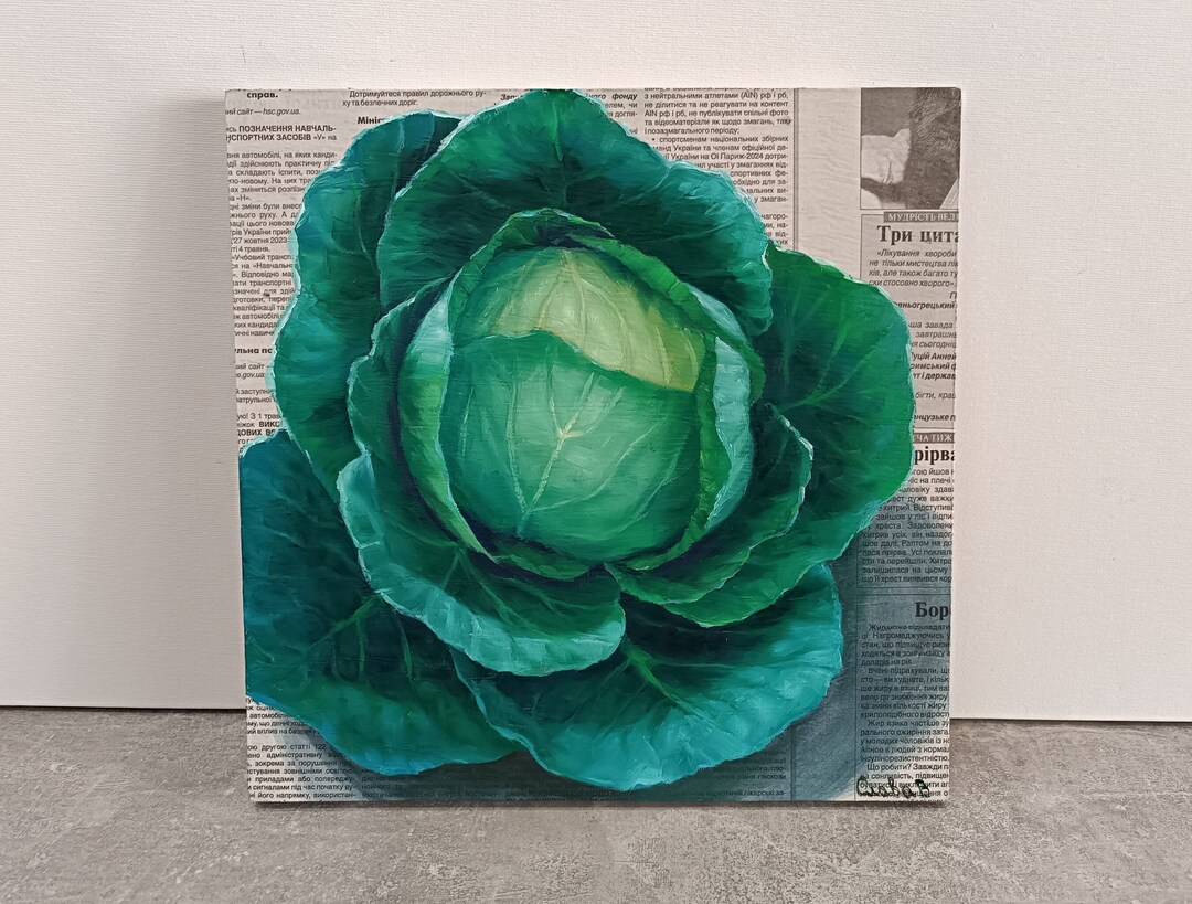 Cabbage Painting Original Oil Painting Newspaper Art Breakfast Painting ...
