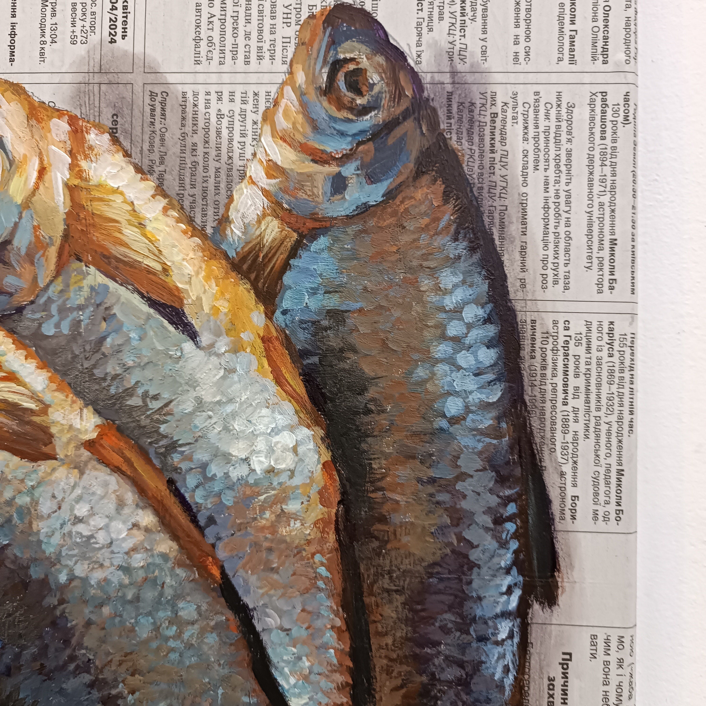 Fish Painting on Newspaper, Acrylic Painting, Food Painting, Newspaper ...