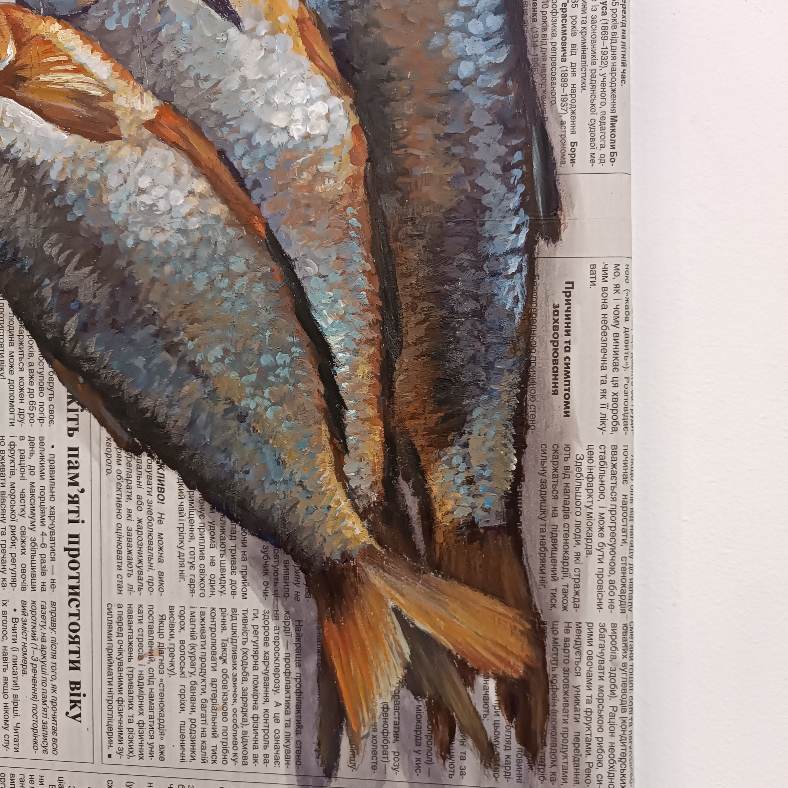 Fish Painting on Newspaper, Acrylic Painting, Food Painting, Newspaper ...