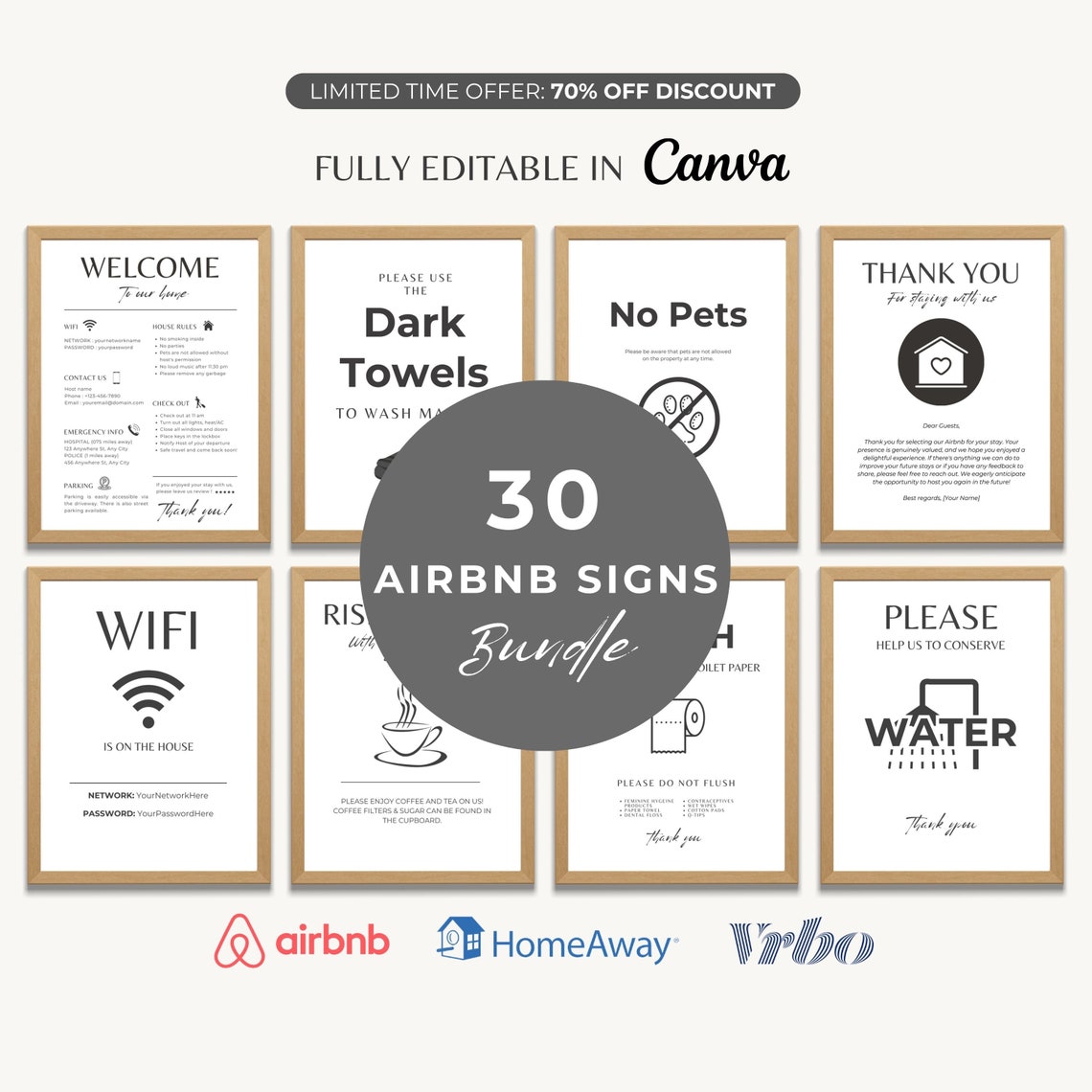 Airbnb Sign Bundle Canva Template, Airbnb Welcome Sign, Wifi Password ...
