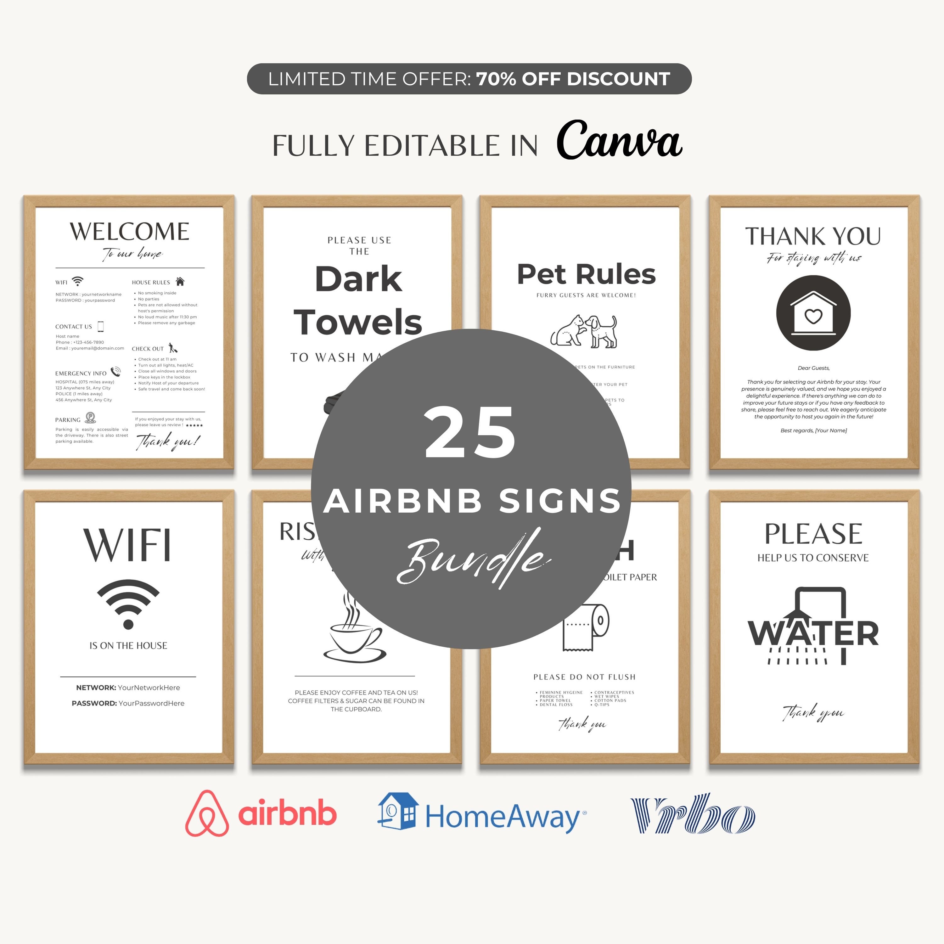 Airbnb Sign Bundle, Airbnb Signage Template, Wifi Password Sign, Airbnb ...