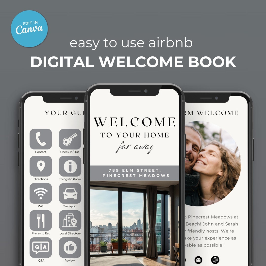 Digital Airbnb Welcome Book Grey, Mobile Airbnb Guide Book, Modern ...