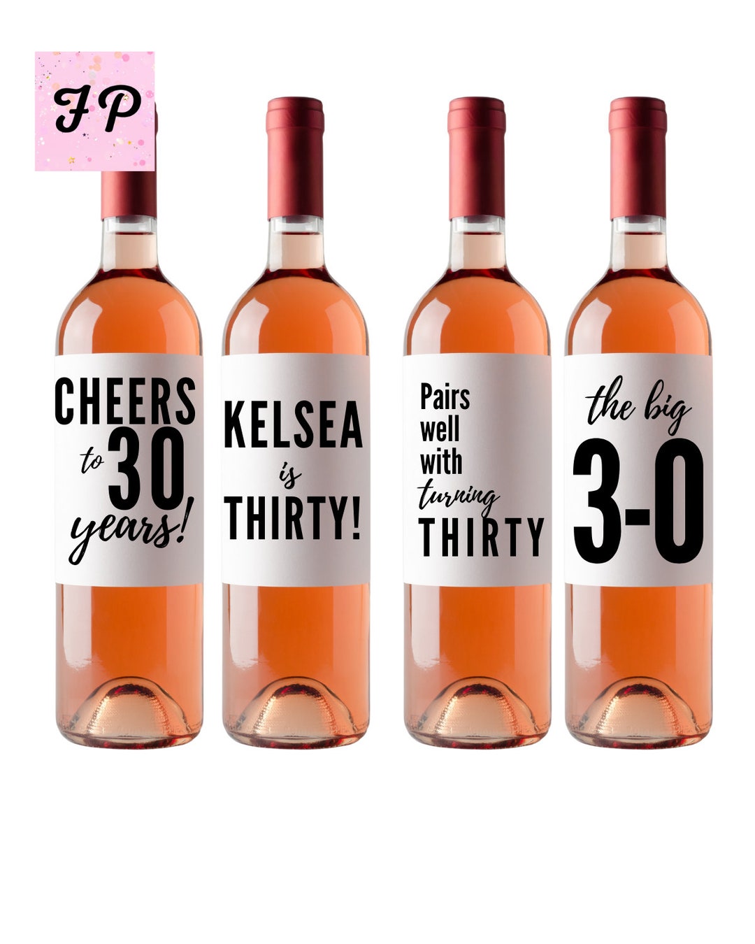 Thirty Birthday Wine Labels, 4 Pack Birthday Labels, Thirty Wine Label ...