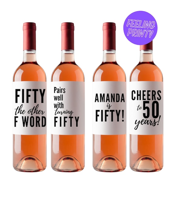 Fifty Birthday Wine Labels 4 Pack Birthday Labels 50th Wine - Etsy
