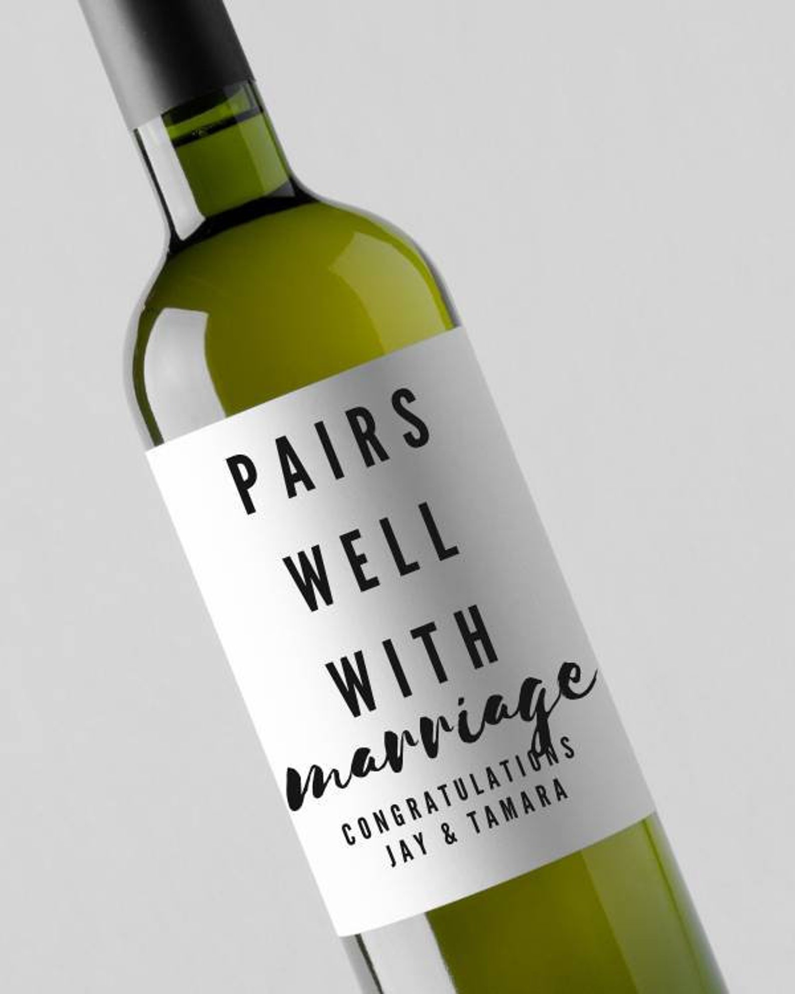 Pairs Well With Marriage - Wedding Wine Label - Custom Gift for Couple ...