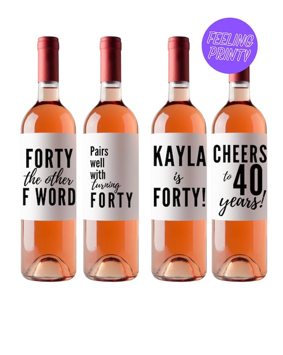 Forty Birthday Wine Labels 4 Pack Birthday Labels Forty Wine - Etsy