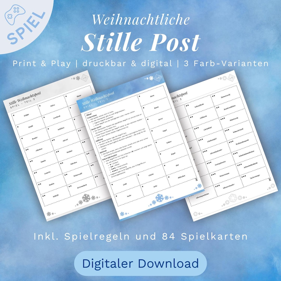 Christmas Silent Post Game PDF | Printable Template With 84 Cards, 4 ...