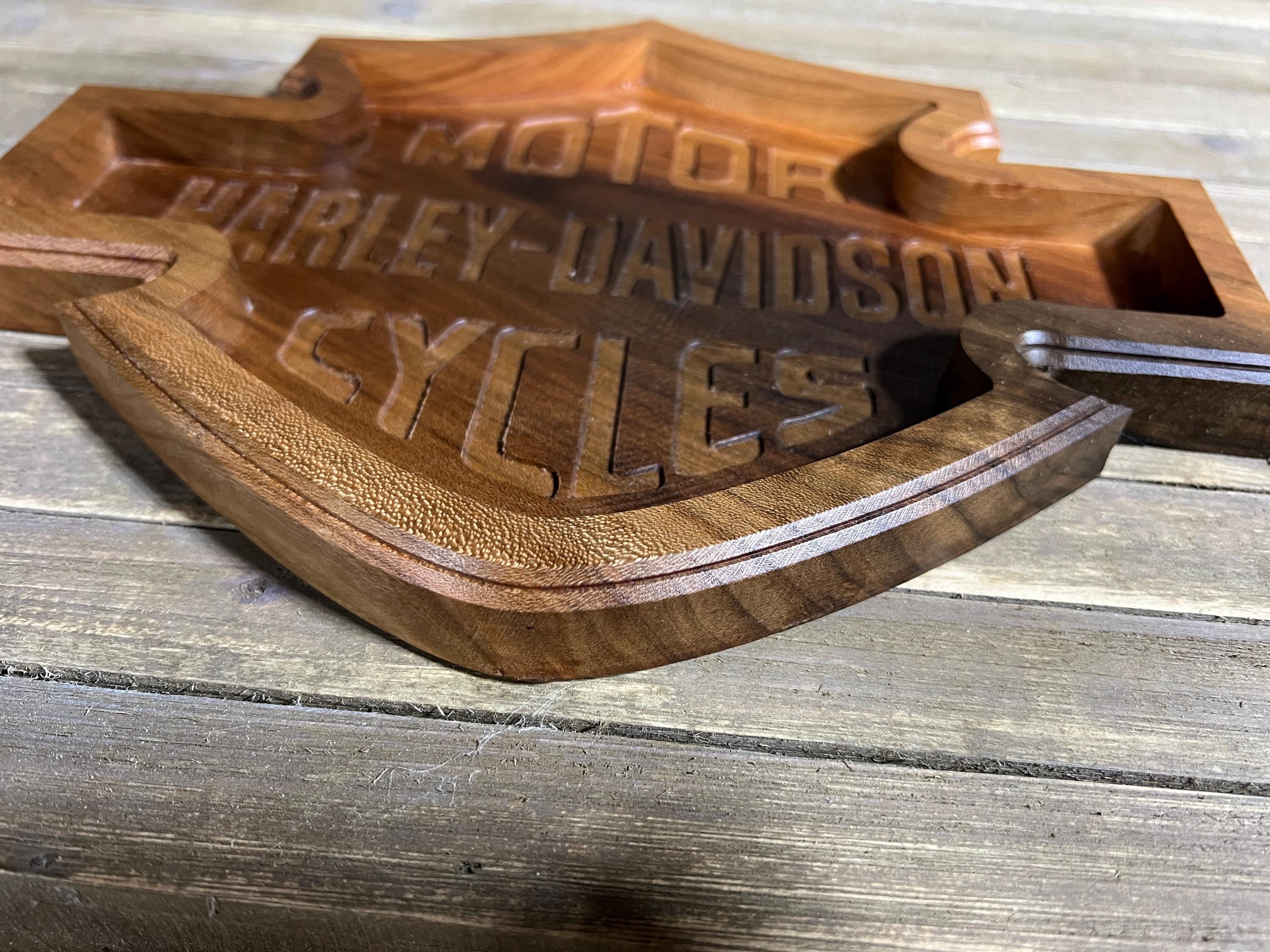 Solid Cherry Harley Davidson HD Logo Valet Tray Catch All Tray Drop ...