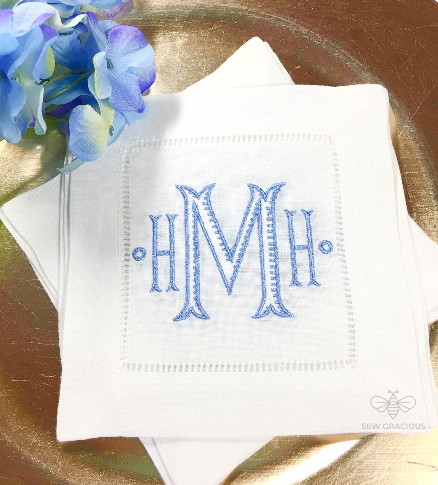 Monogrammed Cocktail Napkins, 100% Linen Hem Stitch Napkins, Set of 4 ...