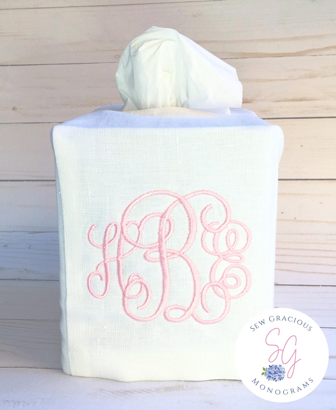 Square Tissue Box Cover, Custom Monogrammed With Script Embroidery Font ...