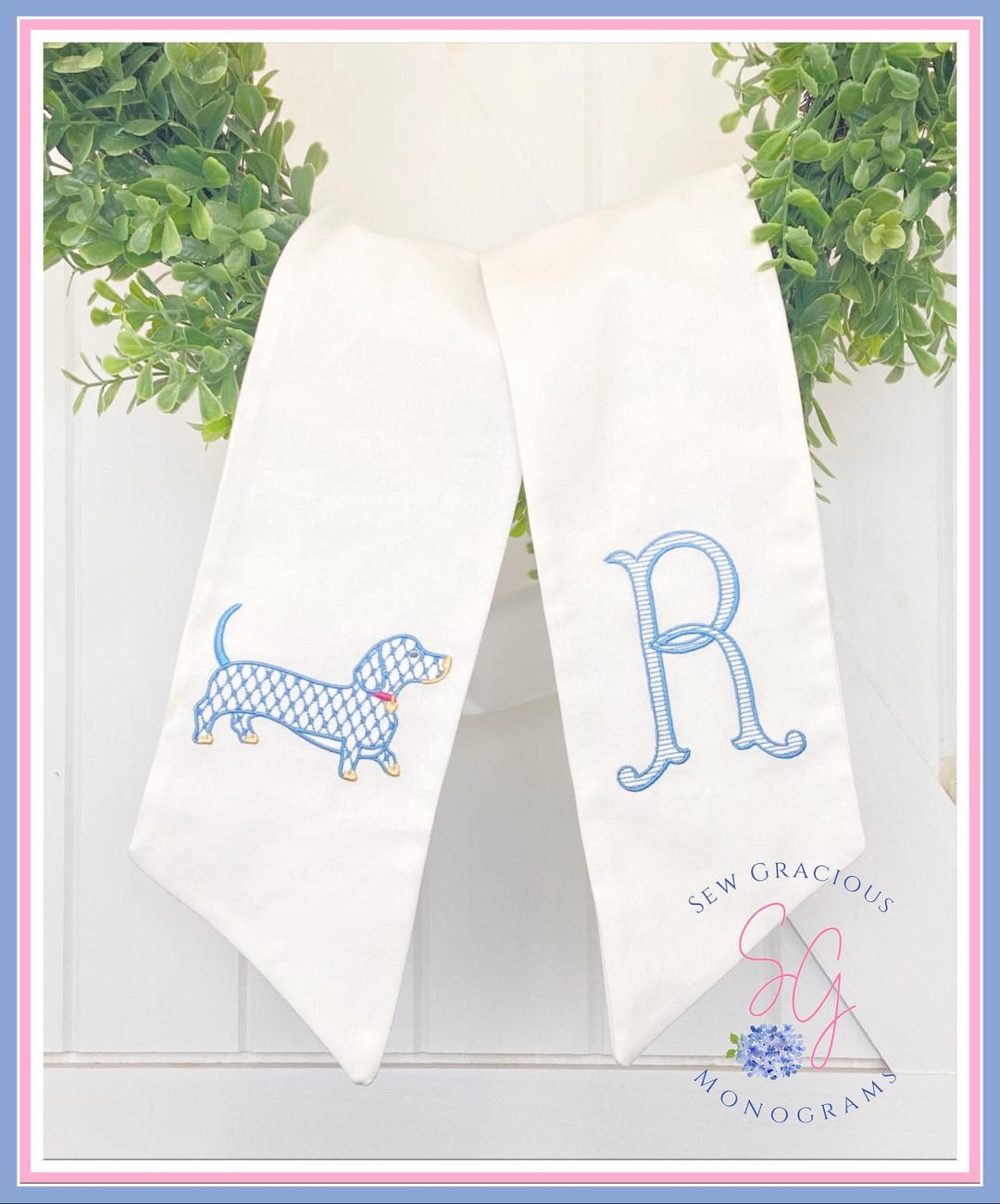 Dog Wreath Sash, Monogrammed Dachshund Lover Gift, Personalized Puppy ...