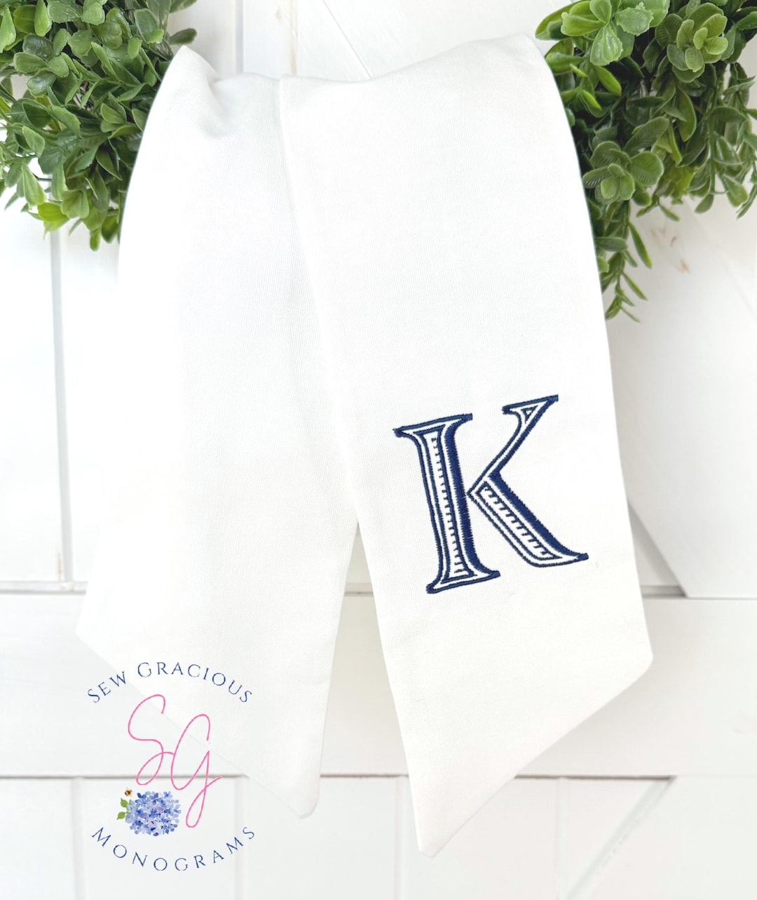 Monogram Wreath Sash, Personalized Family Name Initial in the Ryan Font ...