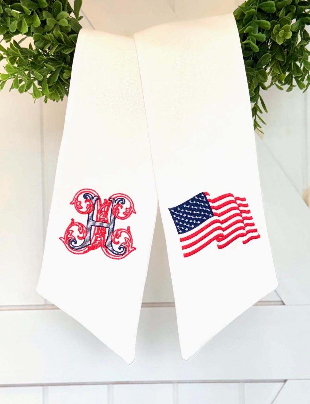 American Flag Wreath Sash With Monogram, Independence Day 250 ...
