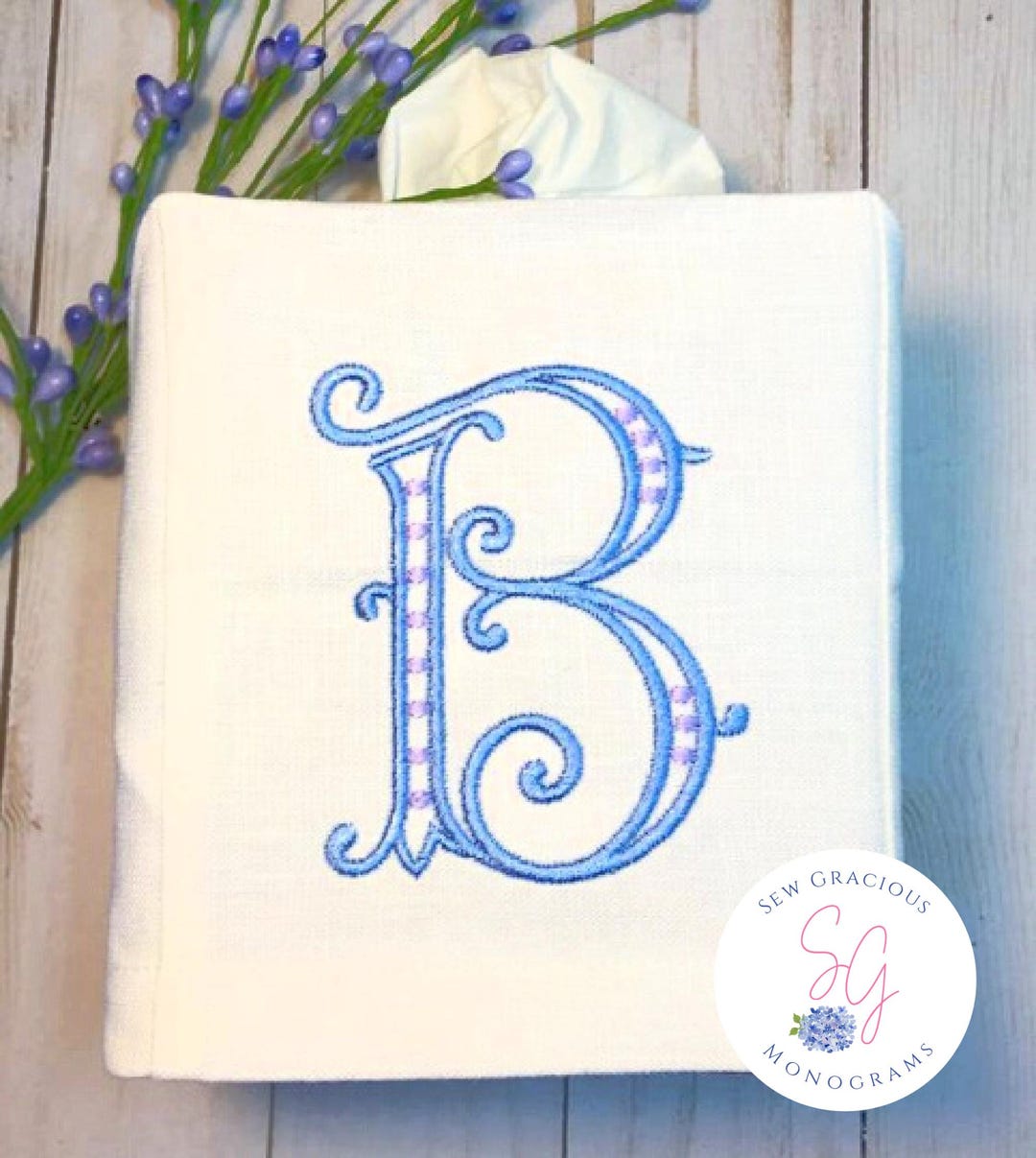 Square Tissue Box Cover, Monogrammed With Our 2 Color Arabesque Dot ...