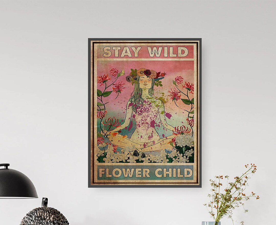 Stay Wild Flower Child Vintage Poster Hippie Girl Peace - Etsy