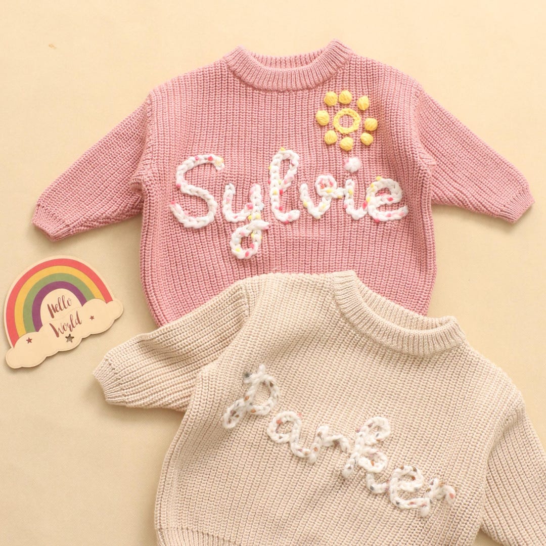Custom Embroidered Baby Name Sweaters: Knit Crochet Gift, Personalized ...