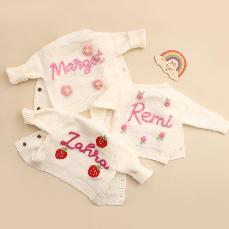 Personalized Hand Knitted Baby Girl Cardigan, Embroidered Baby Cardigan ...