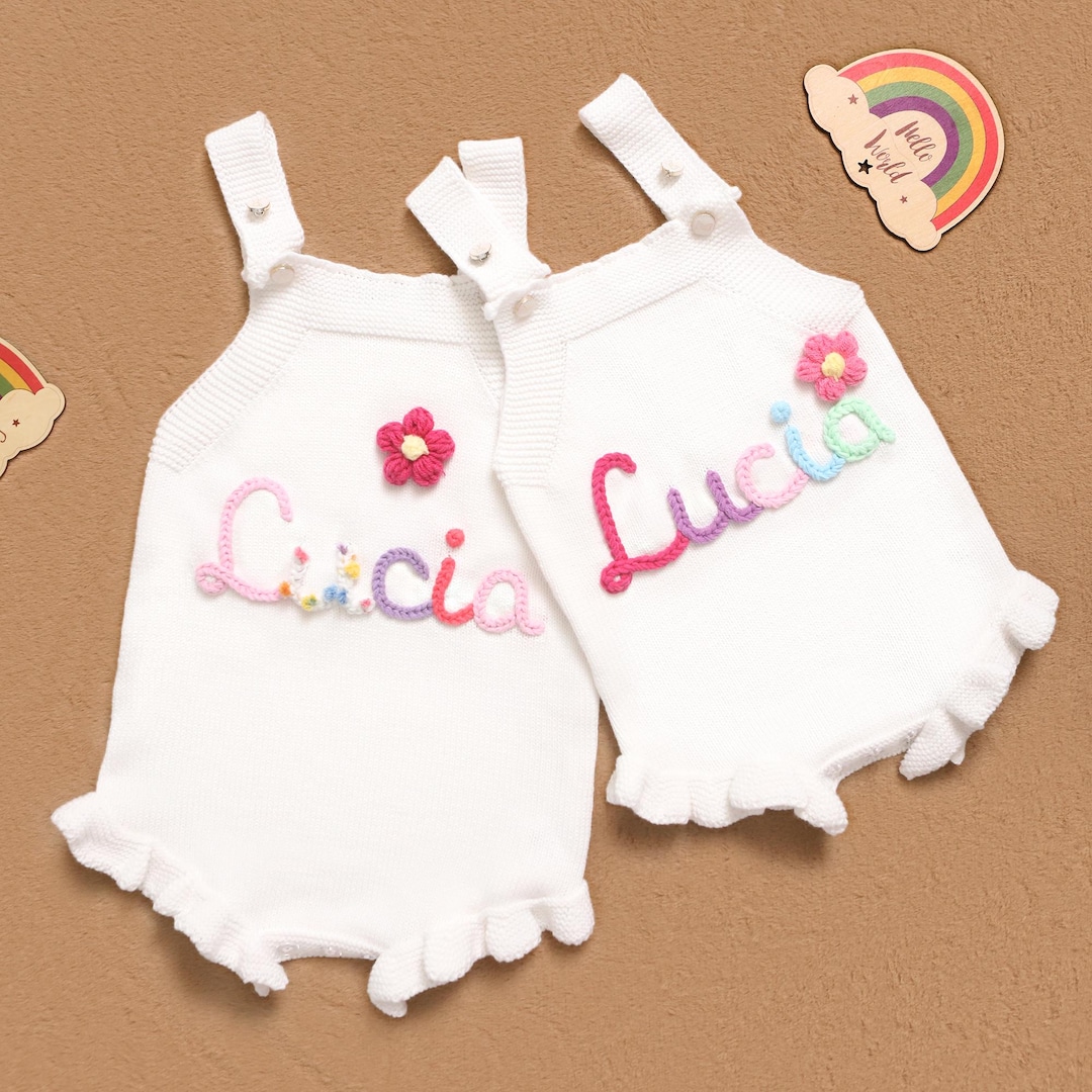 Personalized Baby Name Romper-bubble Romper Infant Girl-hand Knit ...