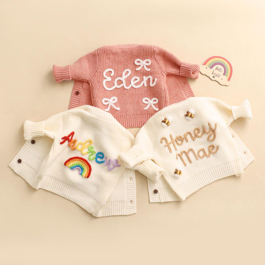 Personalized Baby Girl Cardigan, Knitted Baby Cardigan Sweater ...
